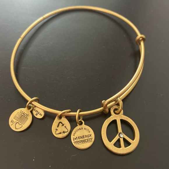 Alex and Ani | Jewelry | Alex And Ani Gold Toned World Peace Peace Sign Bangle Bracelet | Poshmark